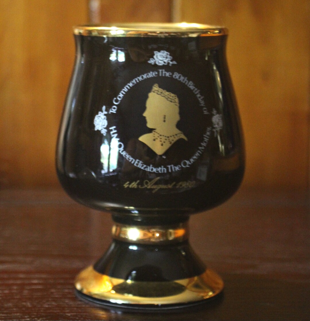 Queen Mother 80th Birthday Goblet by Prinknash Pottery - Black and Gold ...