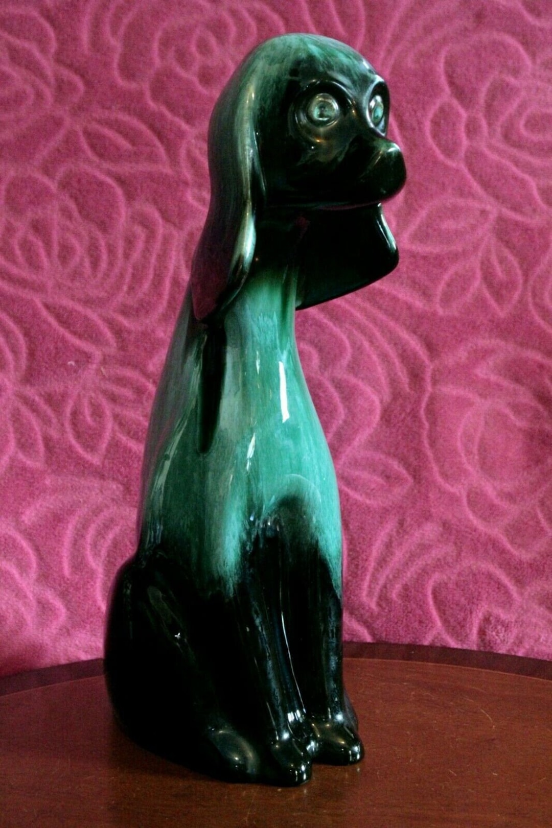 Large Ceramic Studio Art Pottery Dog Figurine Green Glaze Flambe - Etsy
