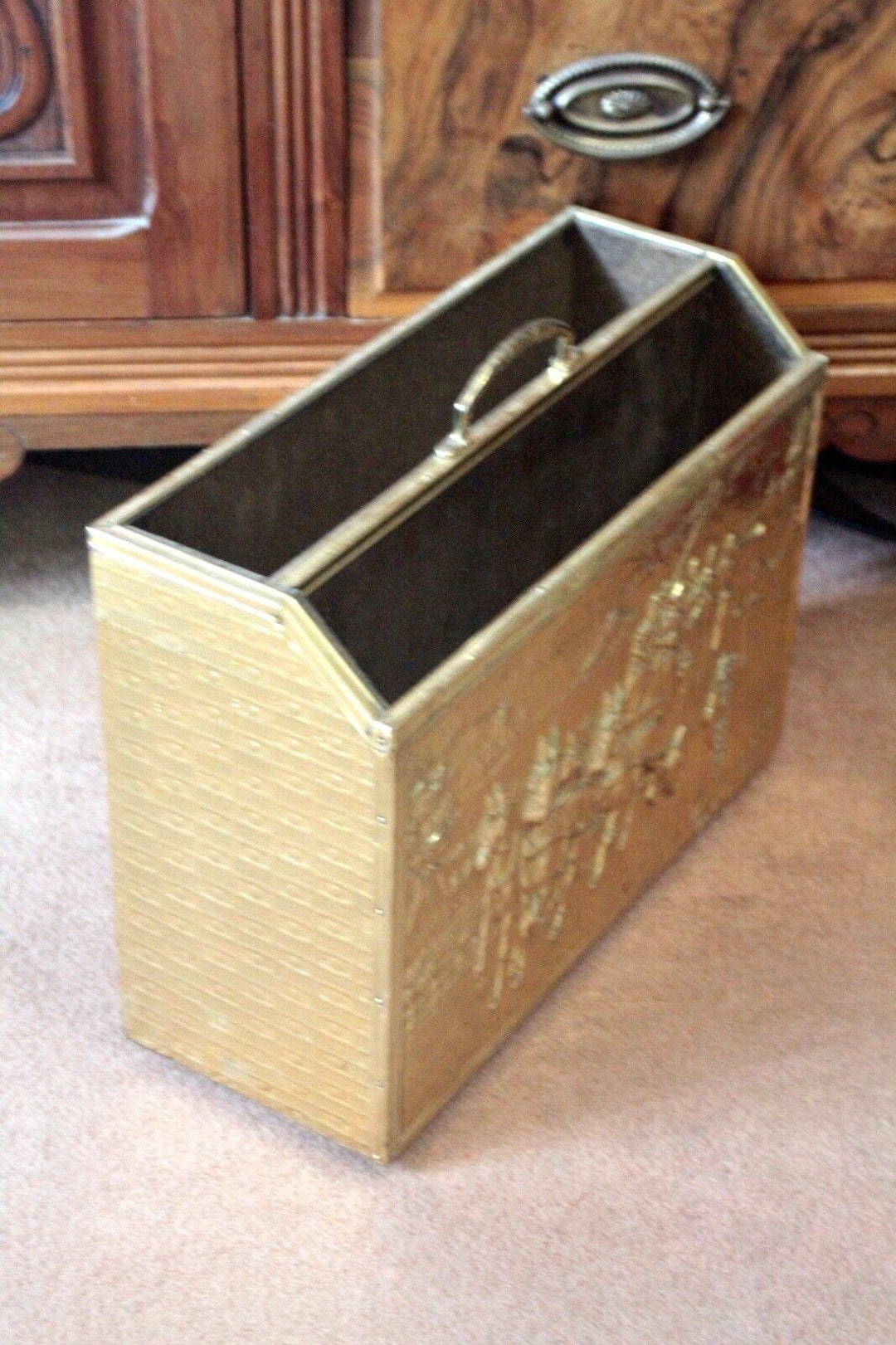 Vintage Brass Embossed Magazine / Newspaper Rack - Etsy