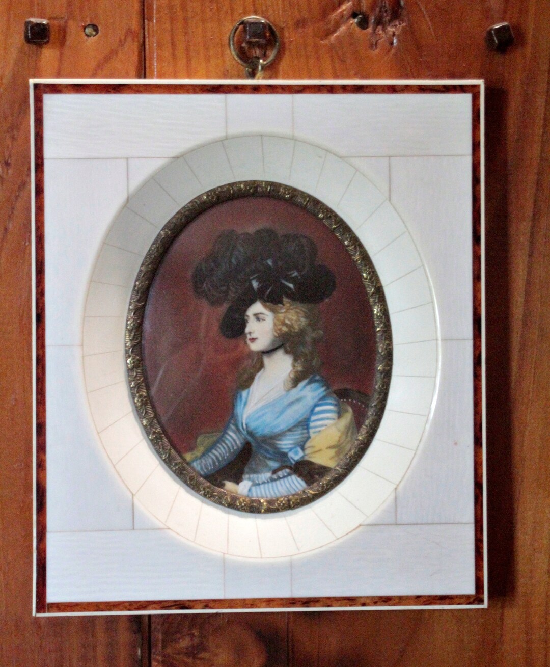 Antique German Hand Painted Miniature Portraits of Lady in Inlaid Frame ...