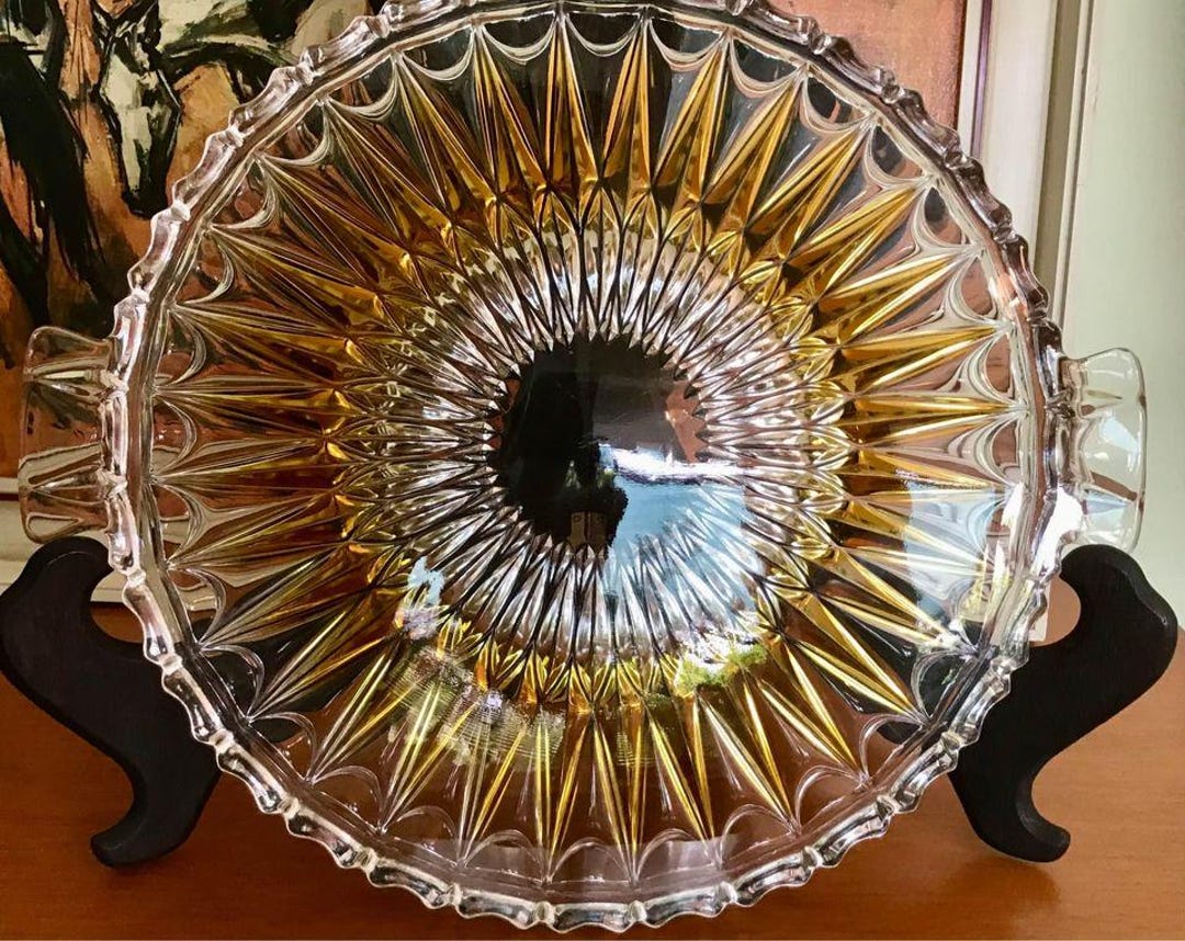 Large German Crystal Serving Plate With Handles - Etsy