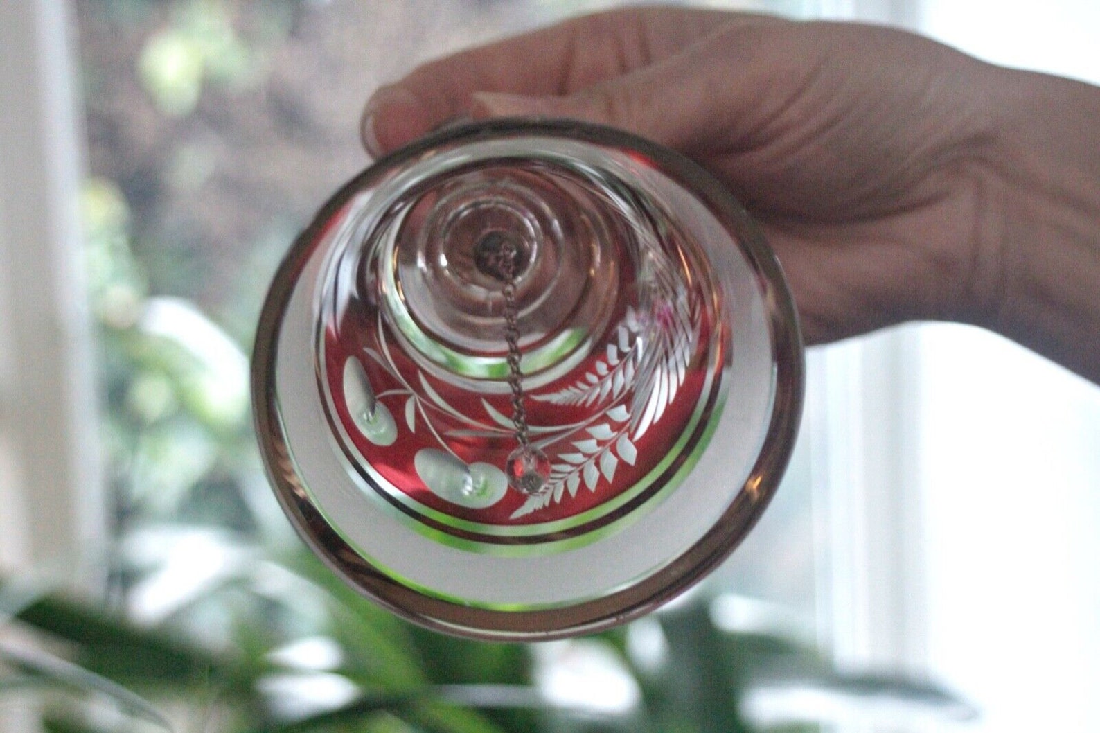 Vintage Bohemian Cranberry Red Cut Crystal Etched Floral Cherry Glass ...