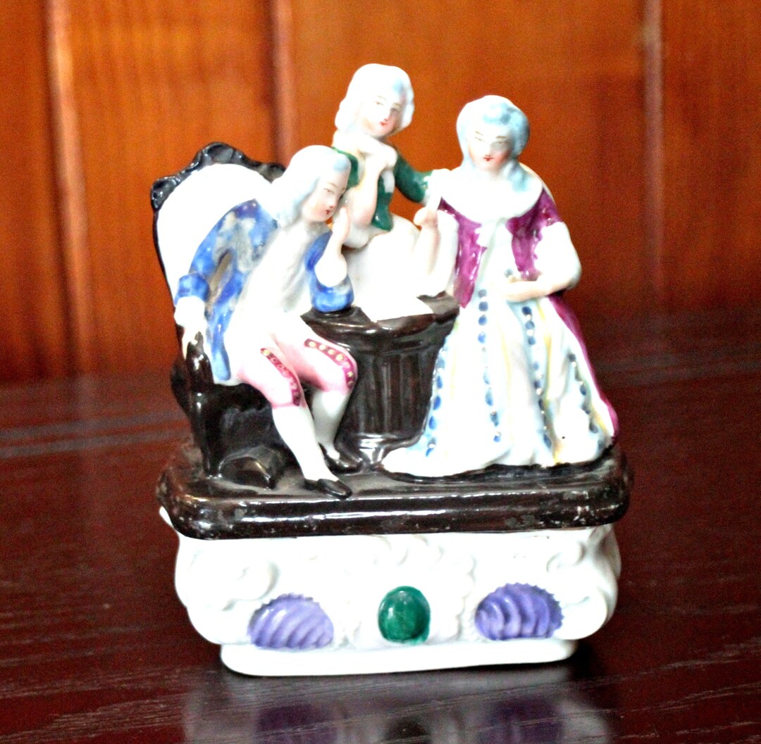 Antique Porcelain Trinket Box With Group Figurine, 19th Century - Etsy