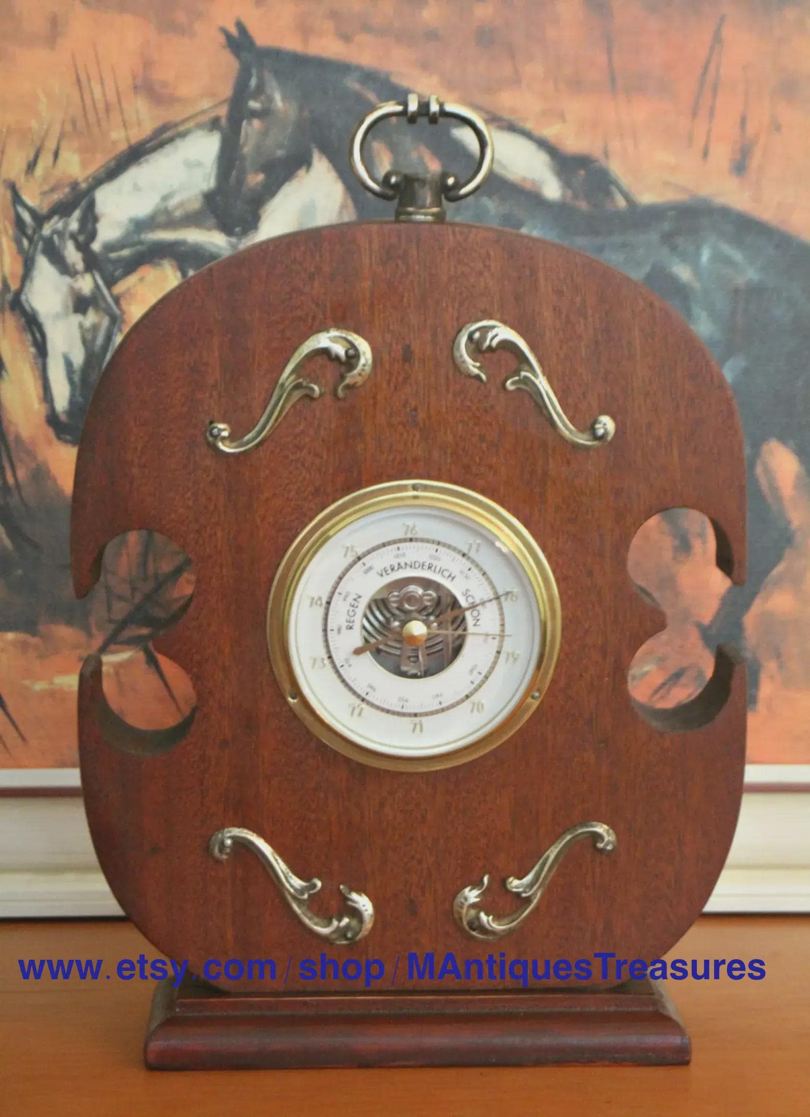 Antique German Mantel Barometer in Solid Mahogany Case With Bronze ...