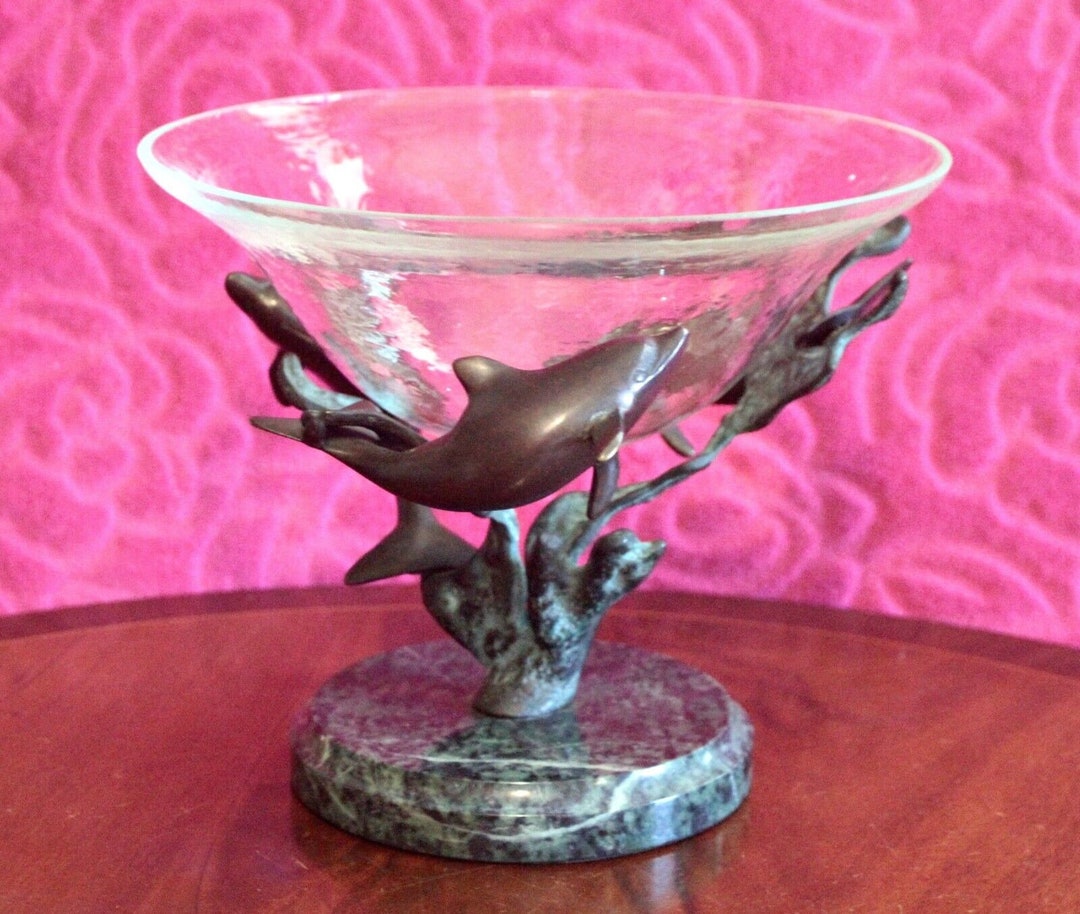Vintage Rare Bronze Playing Dolphins on Marble Basement Vase - Etsy