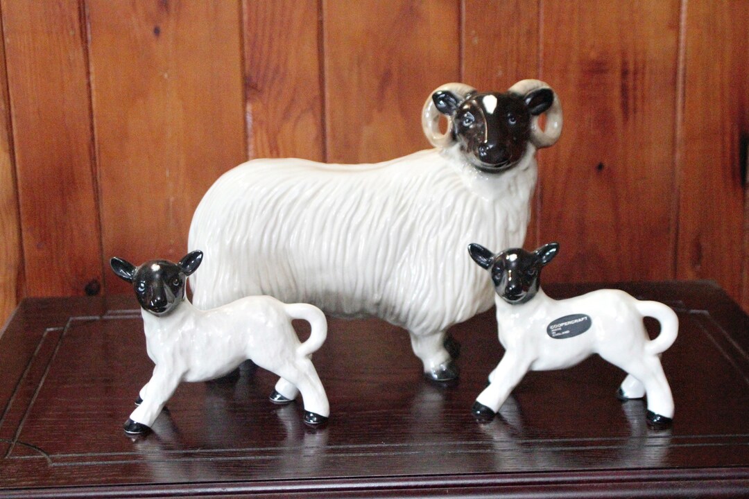 Vintage Coopercraft Porcelain Ram With Lambs Figurines - Etsy