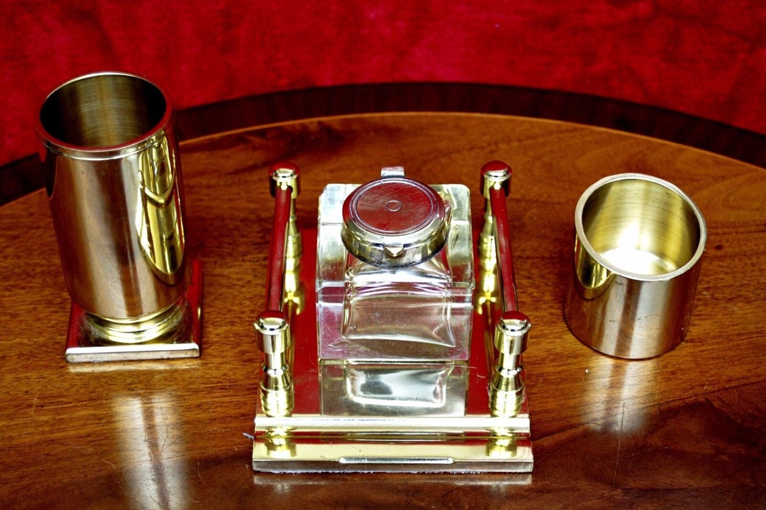 Vintage Brass Inkwell Set - Etsy