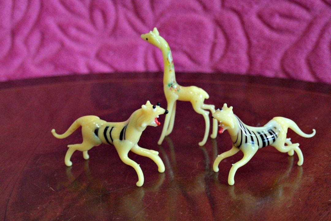 2 Hand Blown Yellow GLASS Roaring TIGERS & 1 GIRAFFE - Etsy