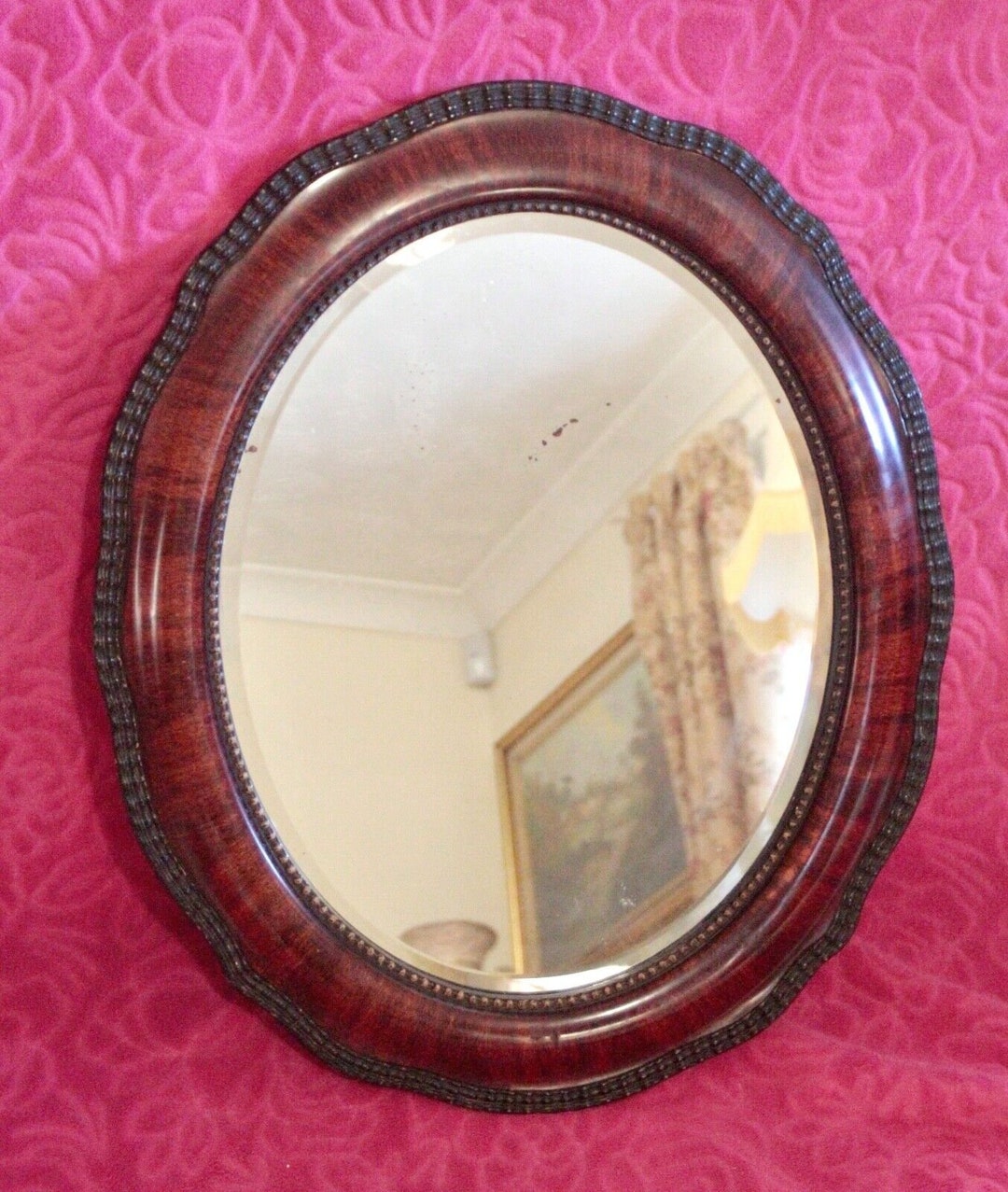 Antique Large Oval Mirror in Wooden Frame Wall Mounted 19th - Etsy