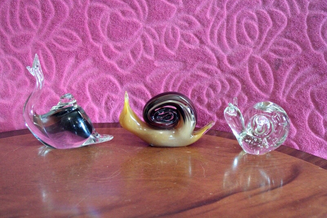 3 Vintage Hand Blown Art Glass Snails Paperweights - Etsy