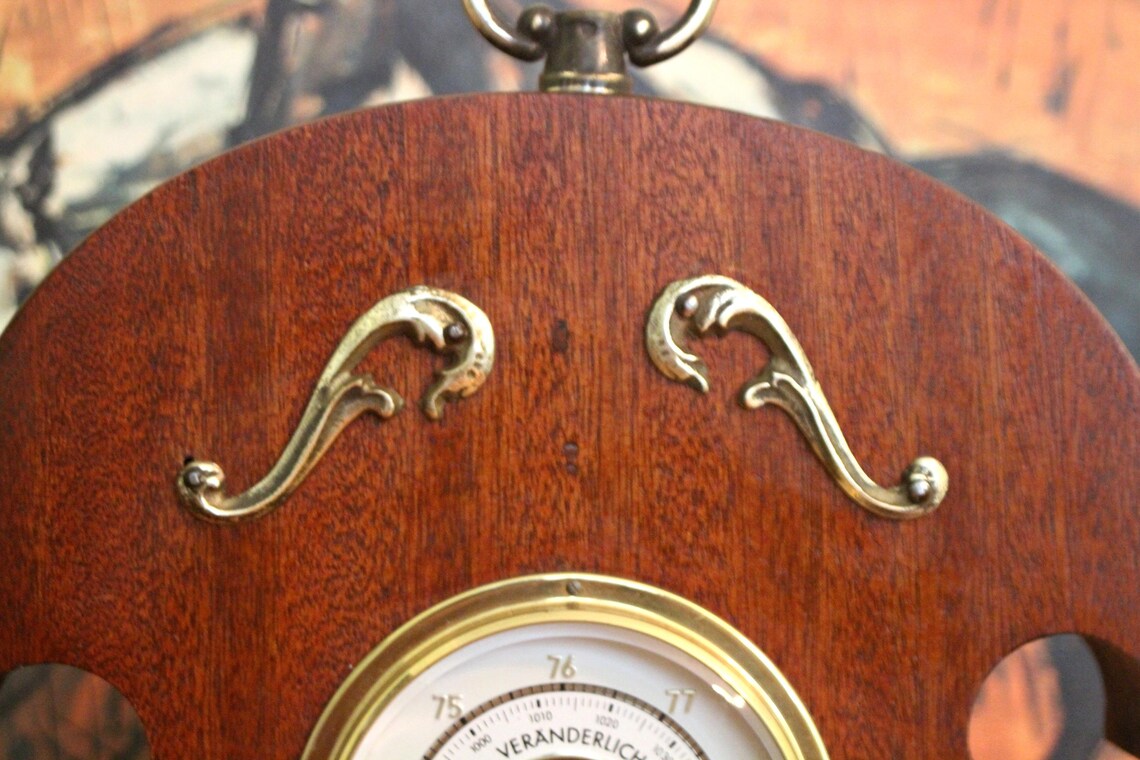 Antique German Mantel Barometer in Solid Mahogany Case With Bronze ...
