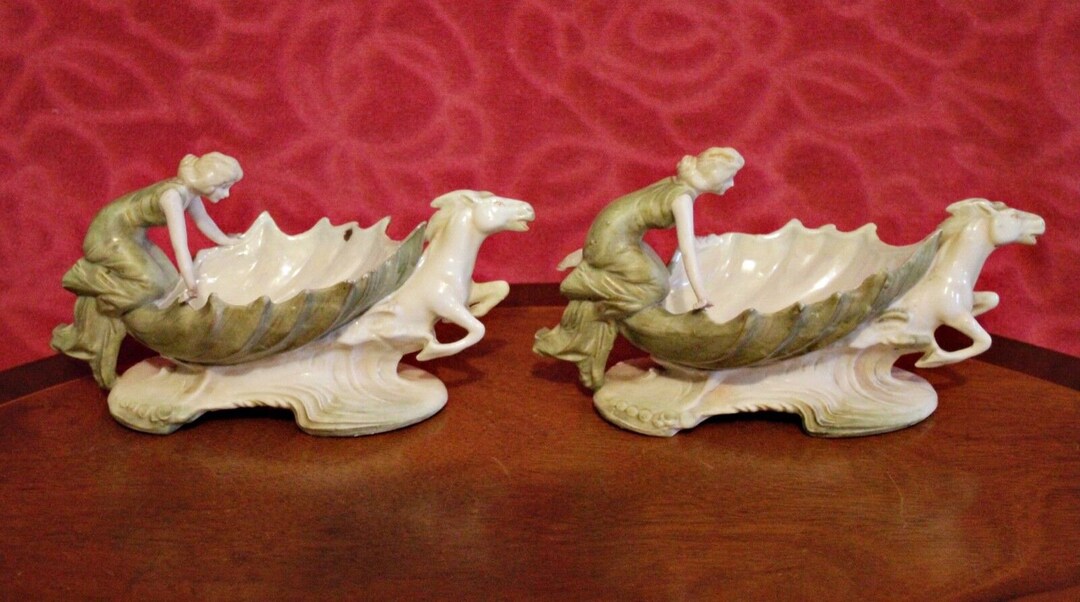 Pair of Antique Royal Dux Conch Shell Chariot Dishes - Unstamped - Etsy