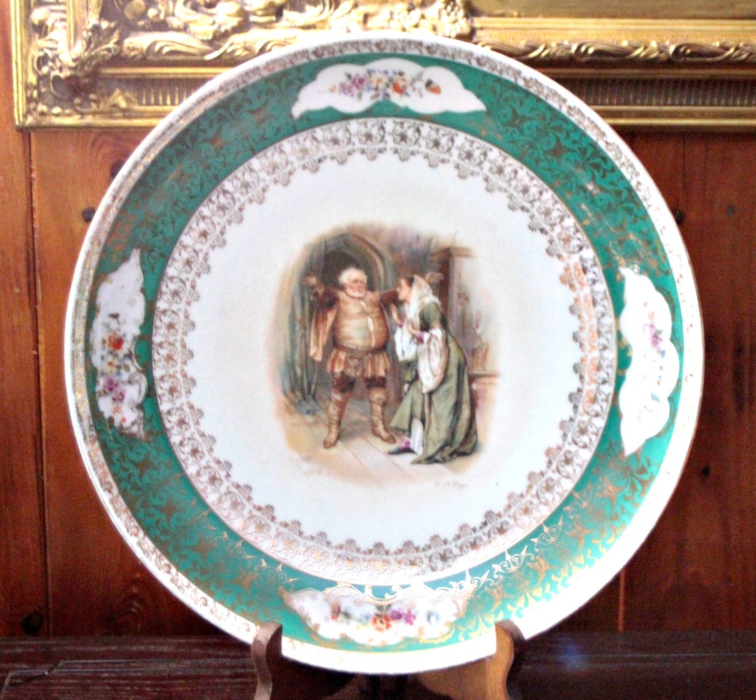 Antique 'sir John Falstaff' Porcelain Plate: Shakespeare's 'merry Wives ...