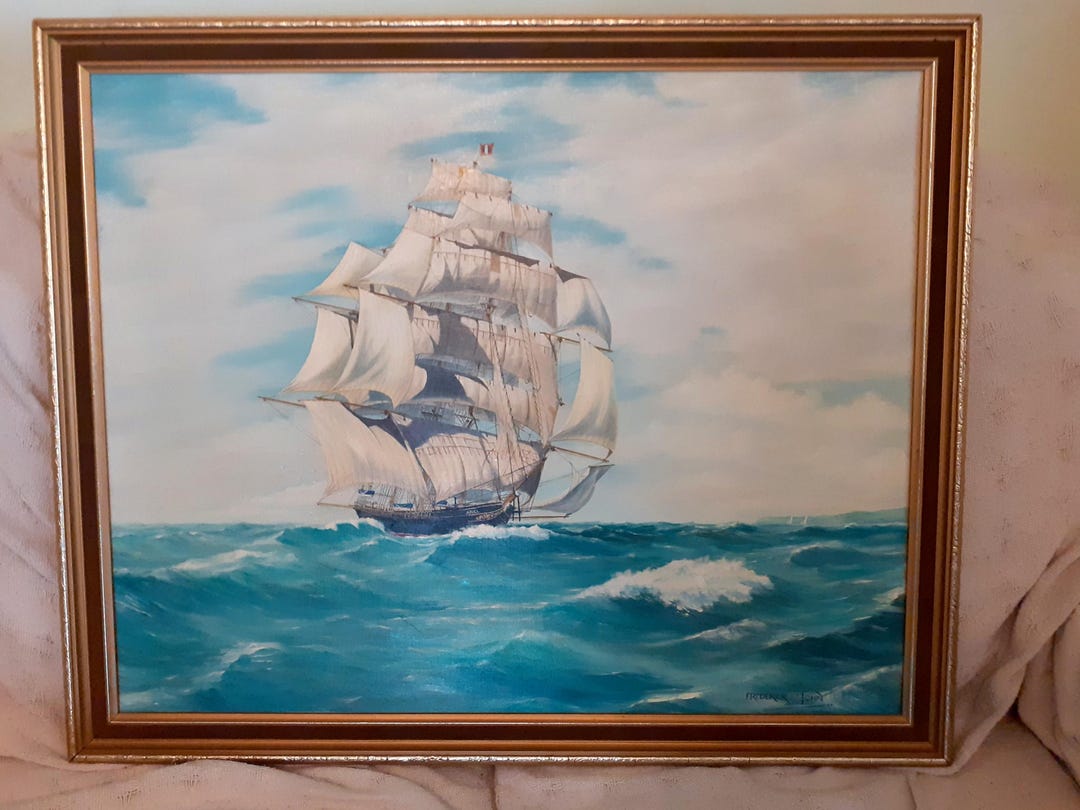 Vintage Large John Frederick Loose Original Oil Ship Painting in Frame ...