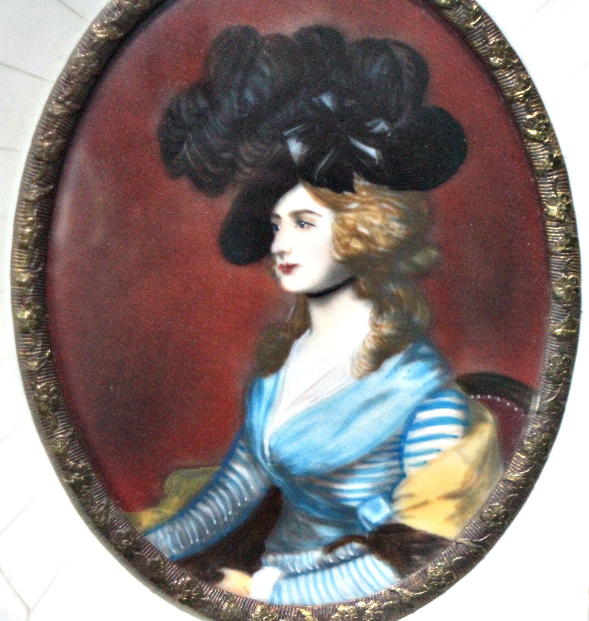 Antique German Hand Painted Miniature Portraits of Lady in Inlaid Frame ...