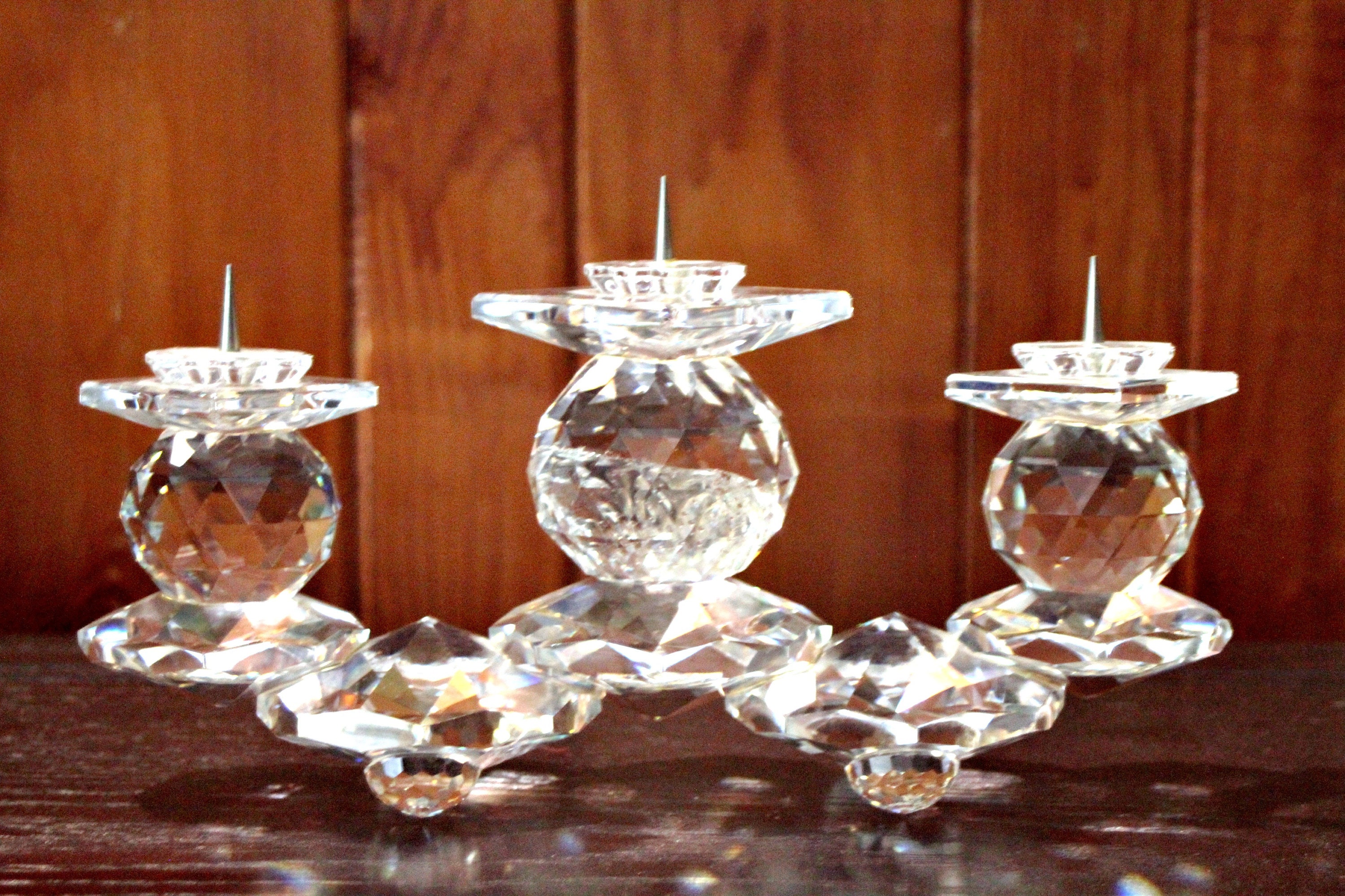 Swarovski Crystal Three Pin Candle Holder Etsy