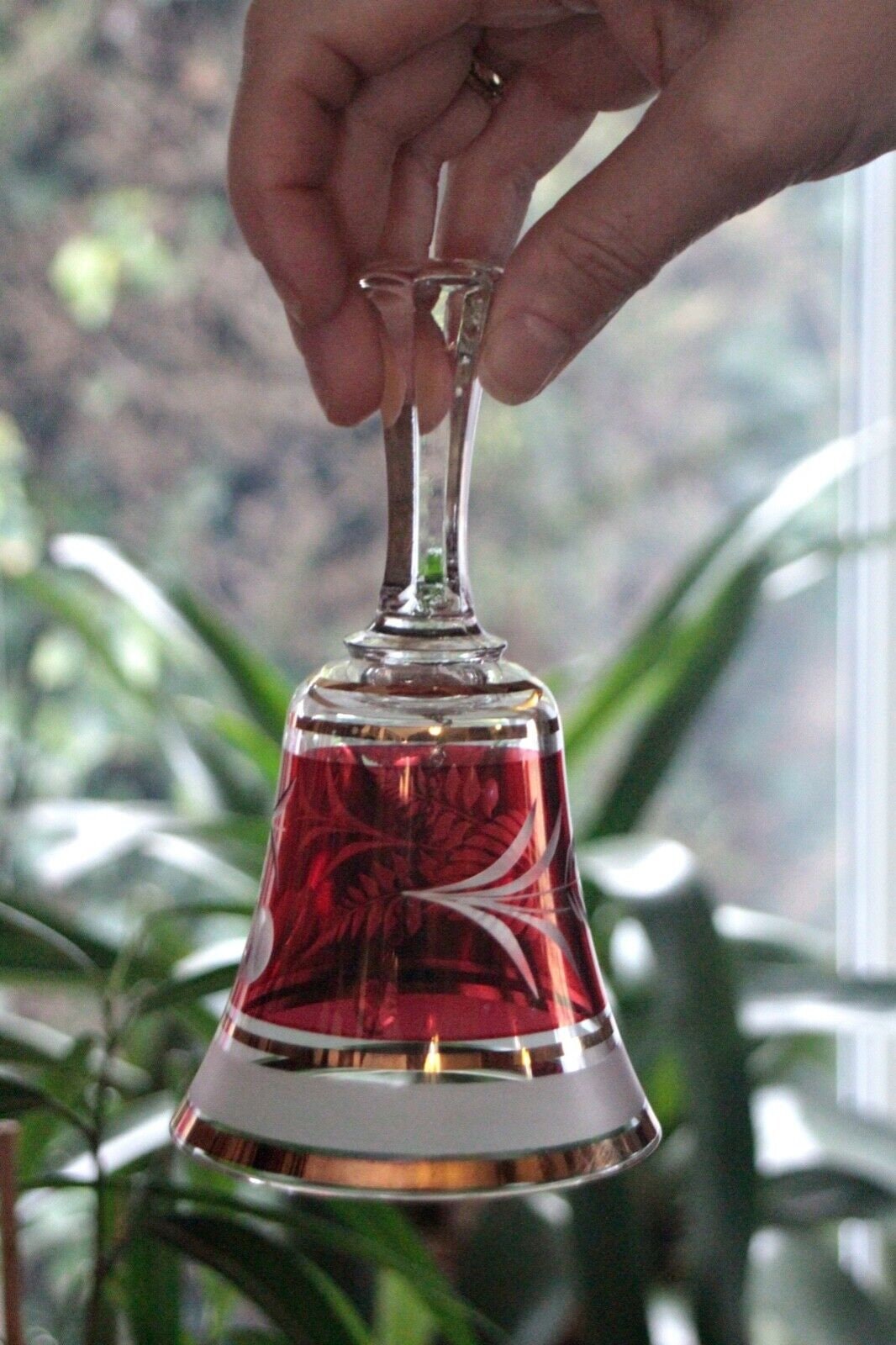 Vintage Bohemian Cranberry Red Cut Crystal Etched Floral Cherry Glass ...