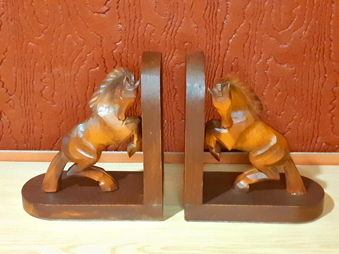 Vintage Wooden Bookends With Horse Figurines - Etsy Australia