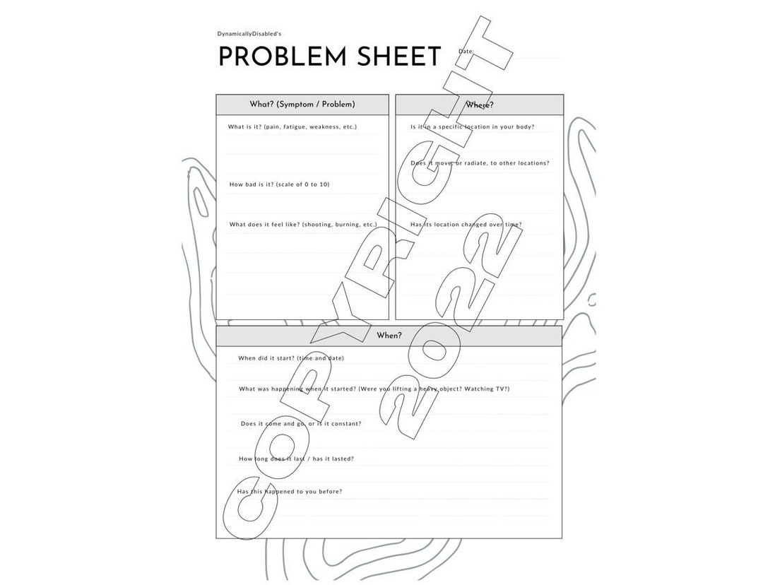 Problem Sheet / New Symptom Worksheet - Etsy