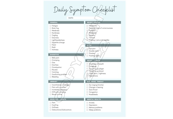 Chronic Illness Daily Symptom Checklist | Etsy
