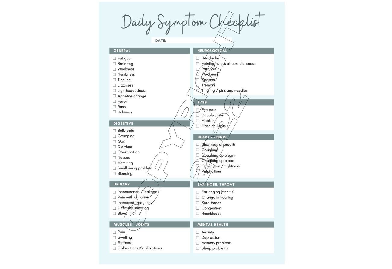 Chronic Illness Daily Symptom Checklist - Etsy