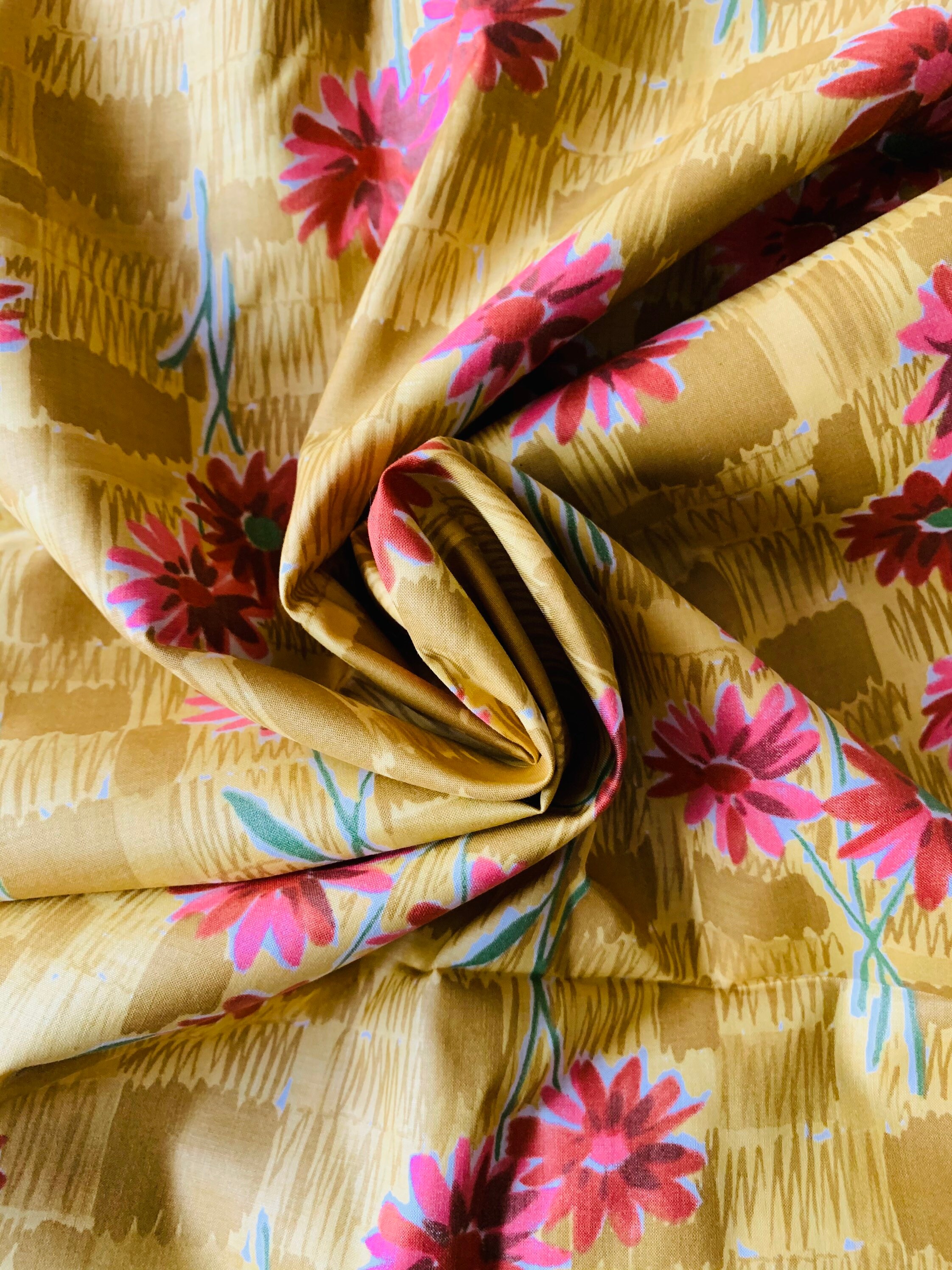Vintage Cotton Marigold Floral Fabric - Etsy