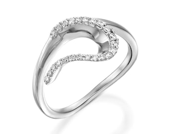 Vintage style diamond ring Wave shape ring 18k gold ring | Etsy