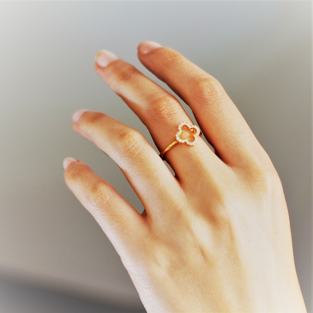 Solid Gold Clover Ring, Diamond Clover Ring, Clover, Flower, Floral ...