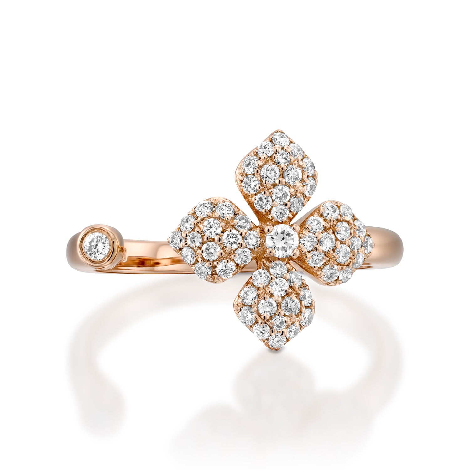 Flower Diamond Ring, Open Ring, Cuff Ring, Women Band, Stacking Ring ...