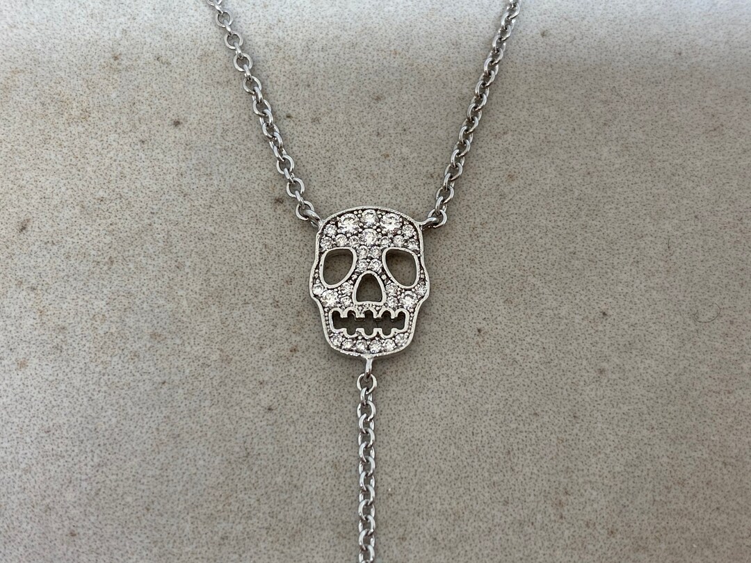 Skull Diamond White Gold Necklace, Skull Diamond Pendant, Gold Skull ...