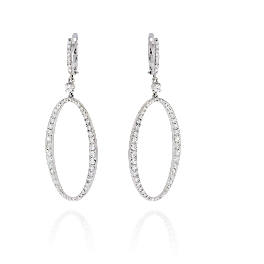 Large Dangling Diamond Ellipse Earrings in 18k White Gold, Create a ...