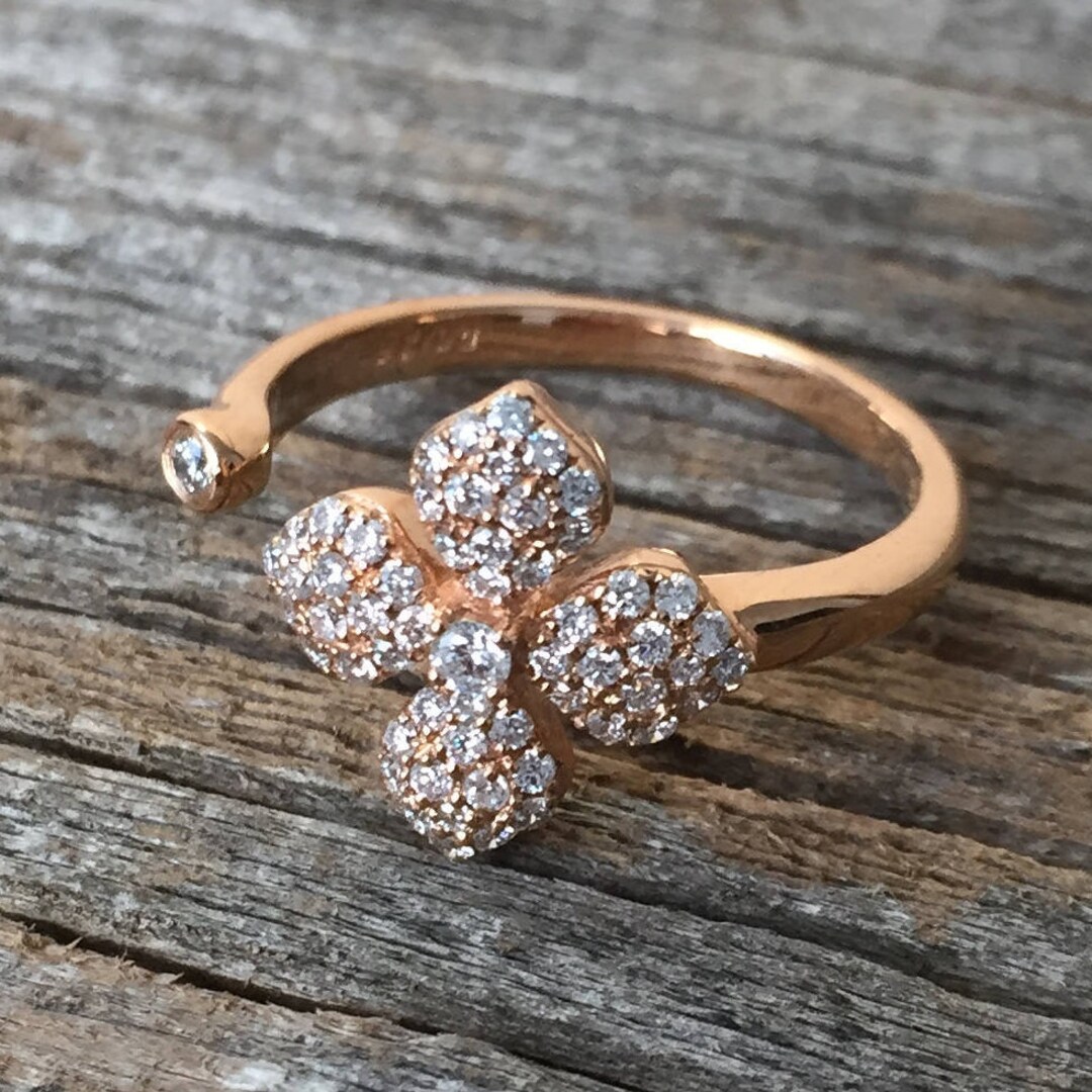 Gold U Shaped Ring, Flower Diamond Ring, Florald Ring, Cluster Ring ...