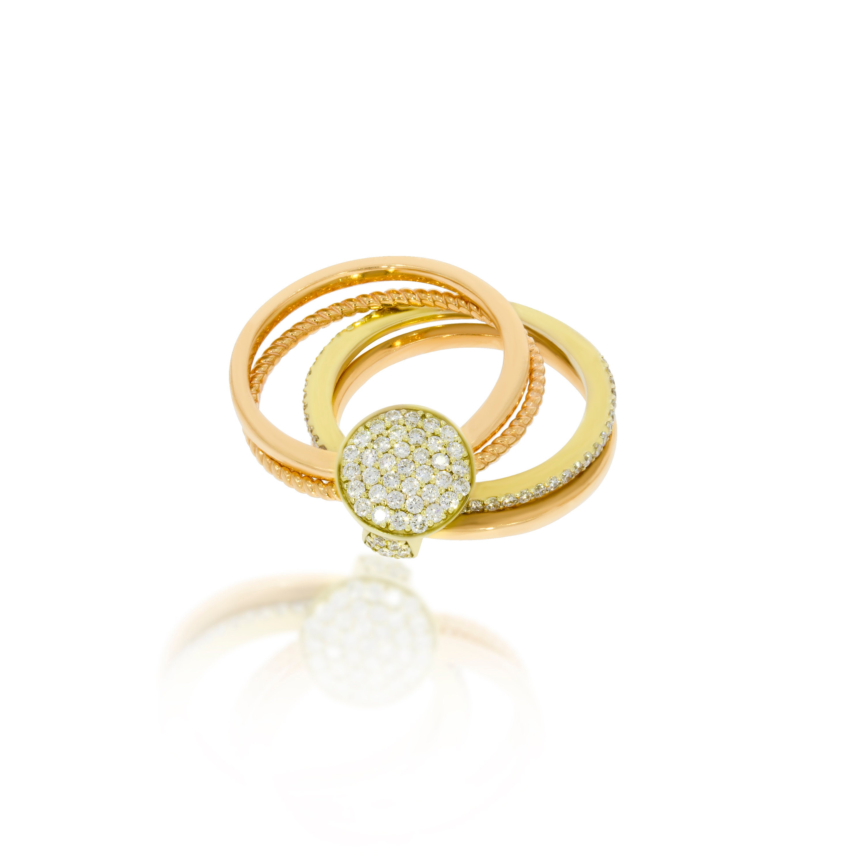 A Collection of 4 Rings, 18k Gold Rings Connected, One in a Wavy ...