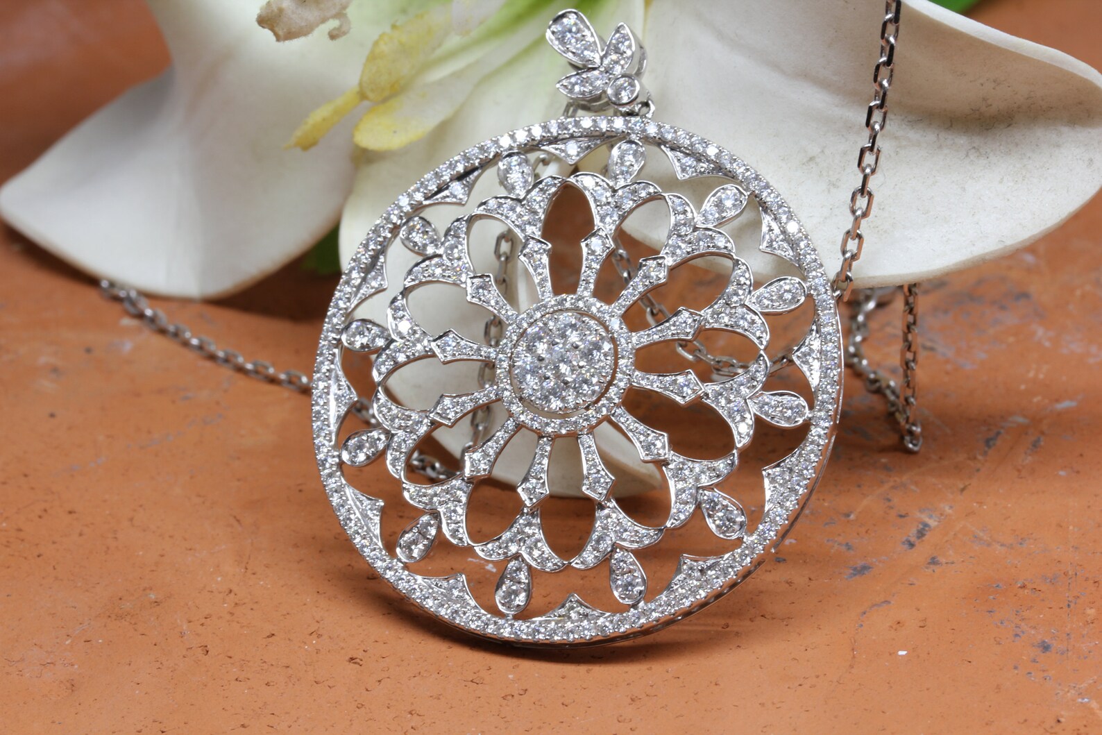 Large Diamond Pendant 18k White Gold Art Deco Vintage - Etsy