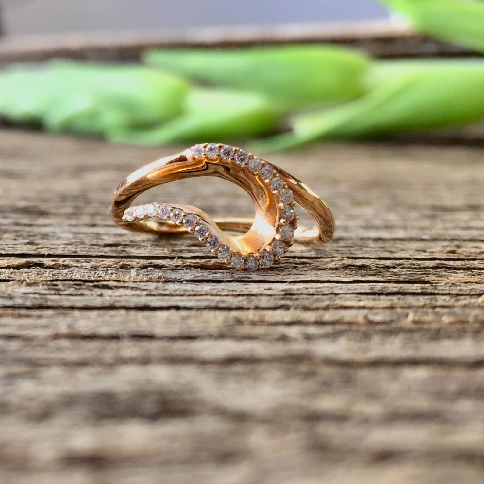 Vintage style diamond ring Wave shape ring gold ring | Etsy