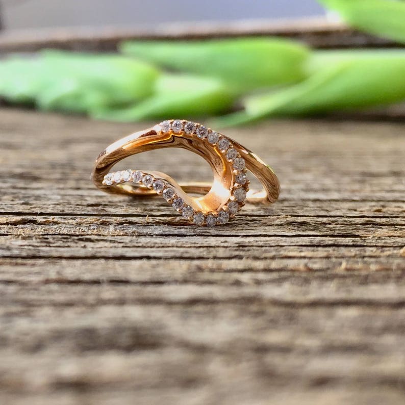 Vintage style diamond ring Wave shape ring gold ring | Etsy
