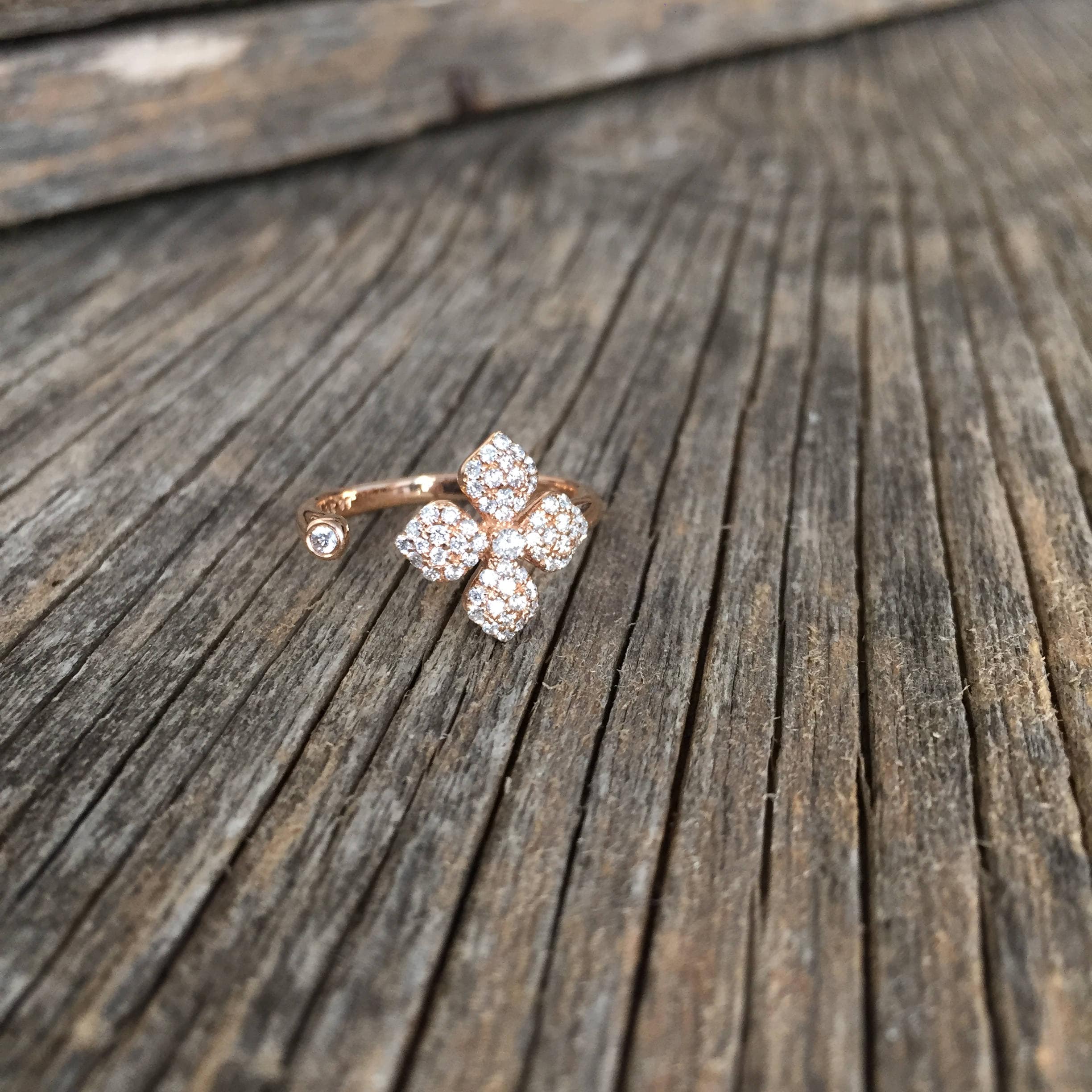 U Shape Ring, U Ring Jewelry, Open Ended Ring, Flower Gold Ring, Flower ...