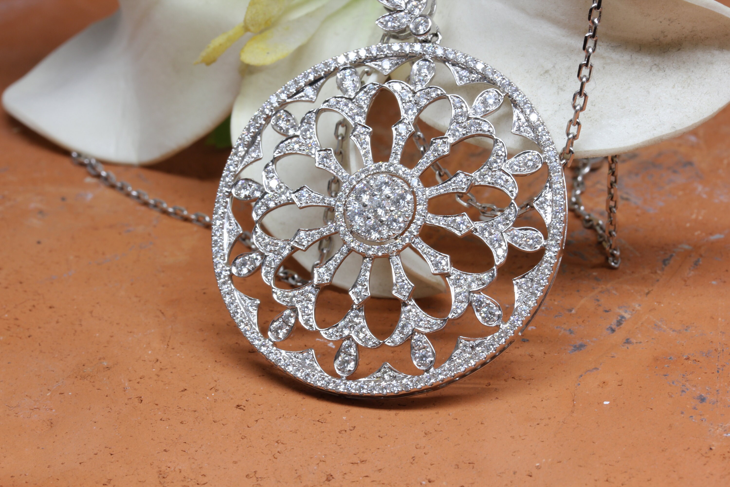 Large Diamond Pendant 18k White Gold Art Deco Vintage - Etsy