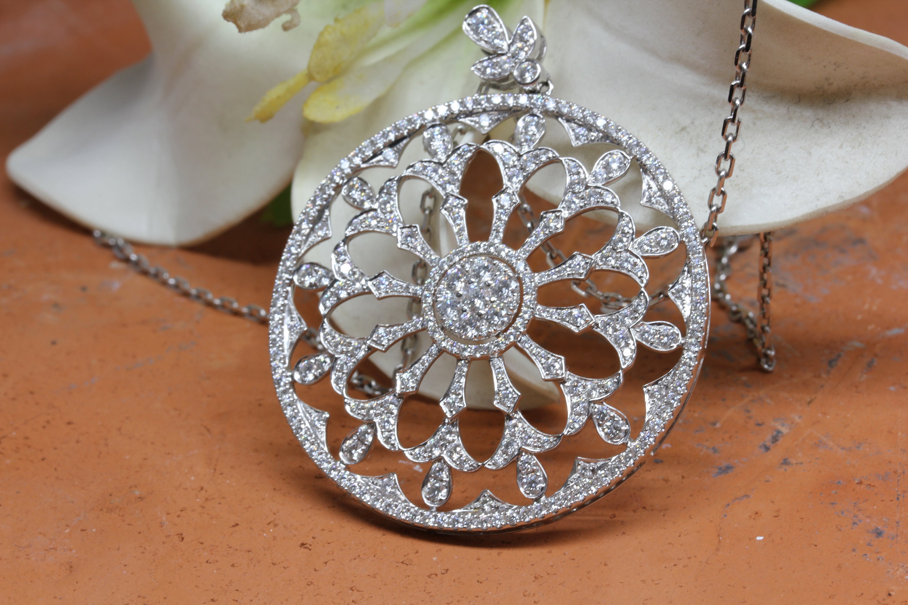 Large Diamond Pendant 18k White Gold Art Deco Vintage - Etsy