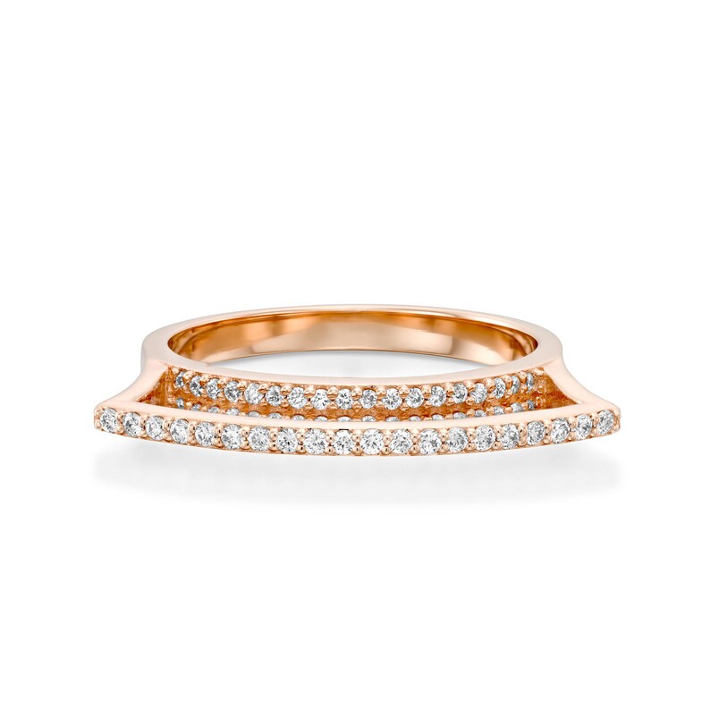 Architecture Ring, Geometric Diamond Ring, Solid Gold Ring, Double ...