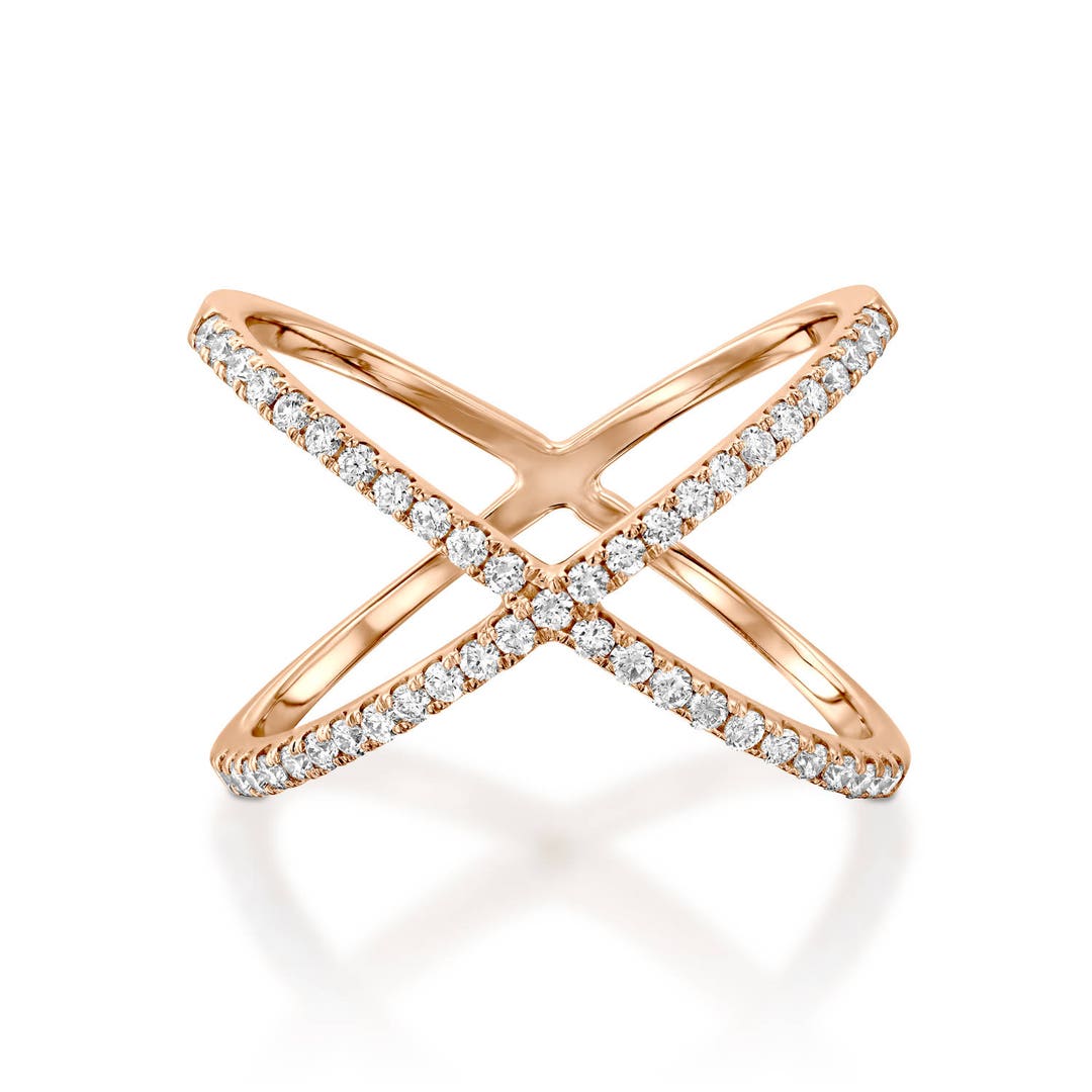 Rose Gold X Diamond Ring, Criss Cross Ring, Connected Ring, Knuckle ...