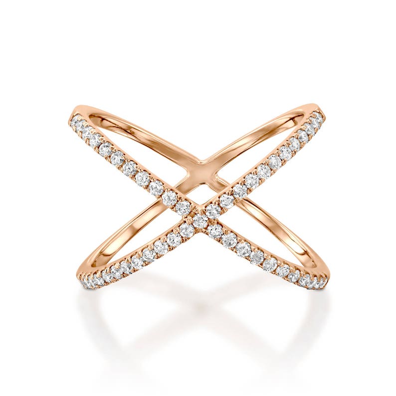Rose Gold X Diamond Ring Criss Cross Ring Connected Ring - Etsy