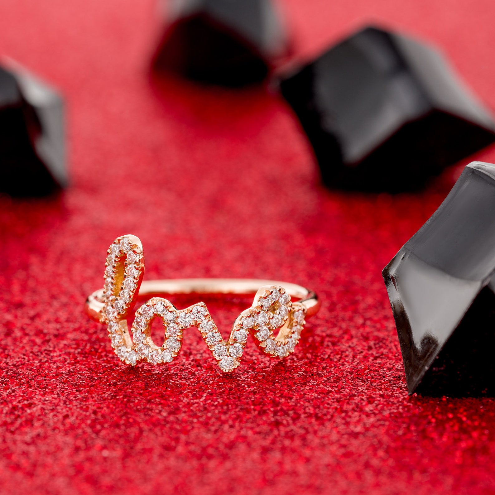 Diamond Love Ring in Rose Gold - Etsy