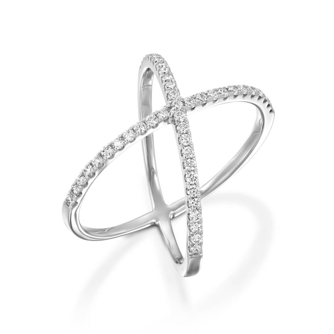 X Diamond Ring White Gold Diamond Ring Modern Ring Crossing - Etsy