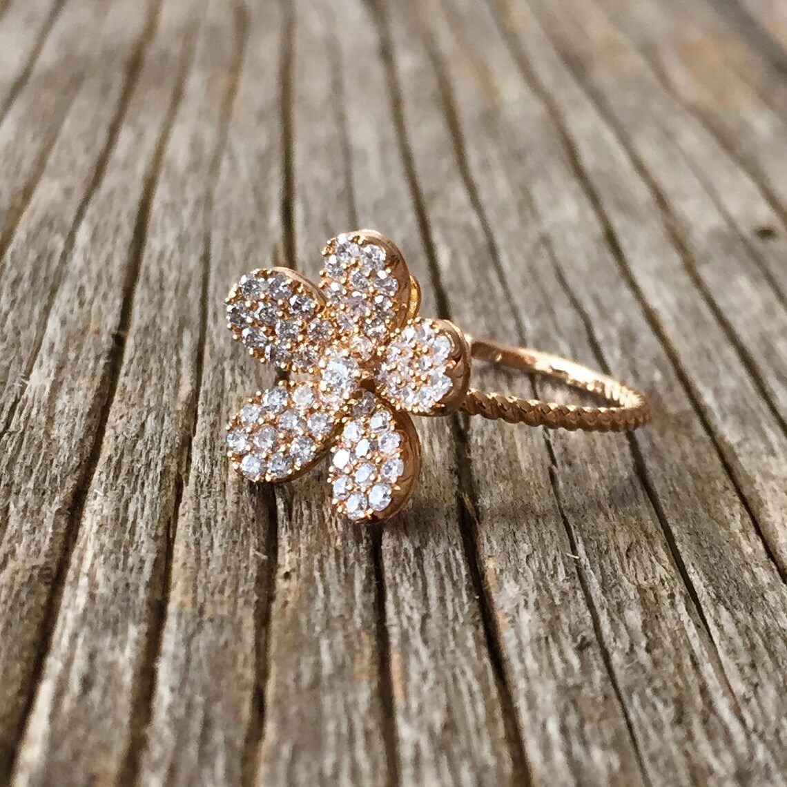 Flower Gold Diamond Engagement Ring | Etsy