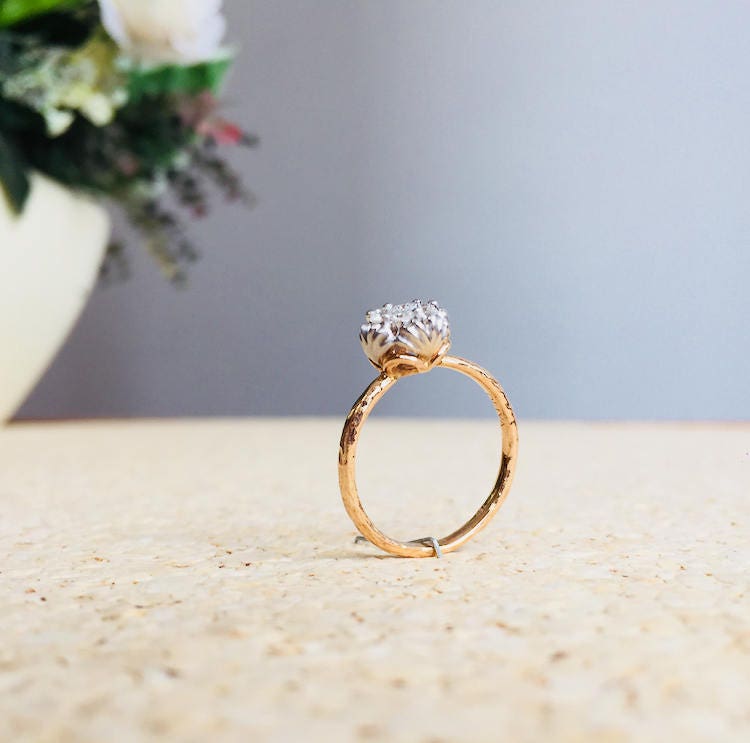 Romantic Wedding Ring Diamond Floral Ring Lotus Promise | Etsy