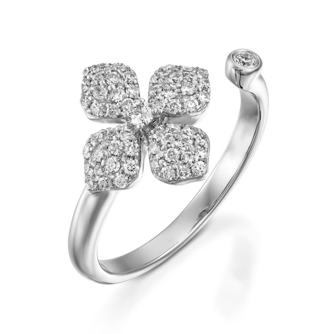 Flower Gold Diamond Open Ring Available in Rose White and Yellow Gold ...