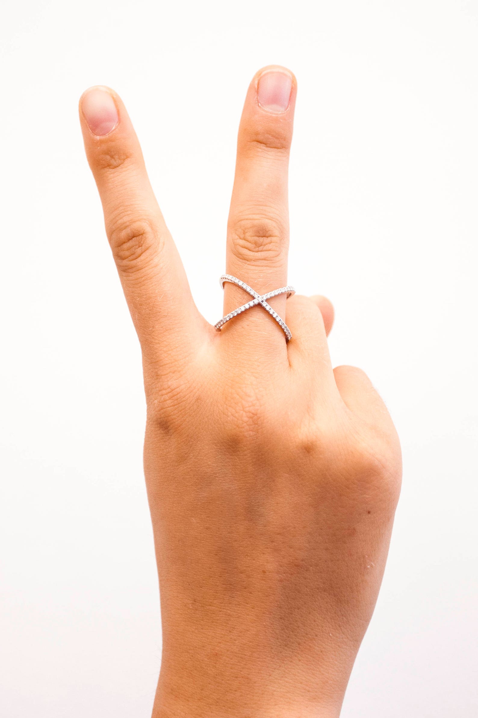 X Diamond Ring White Gold Diamond Ring Modern Ring Crossing | Etsy