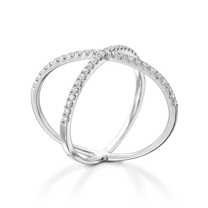 X Diamond Ring, White Gold Diamond Ring, Modern Ring, Crossing Ring, X ...