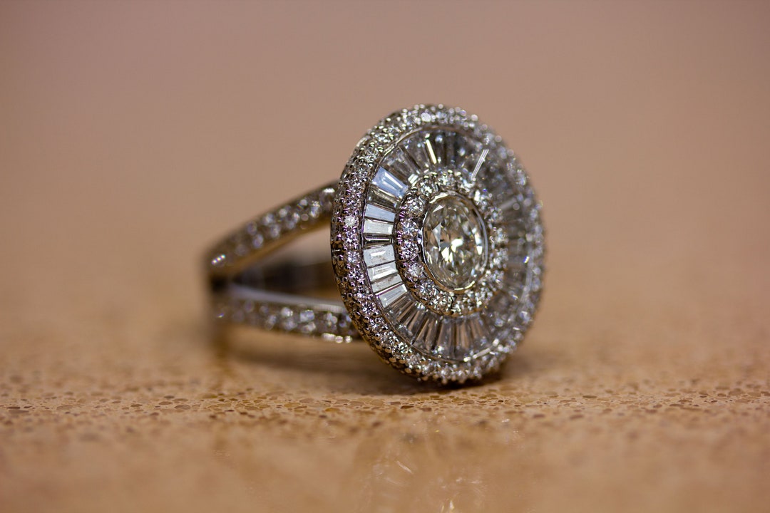 Large Diamond Engagement Ring Set for Women - Wedding Bridal Jewelry ...